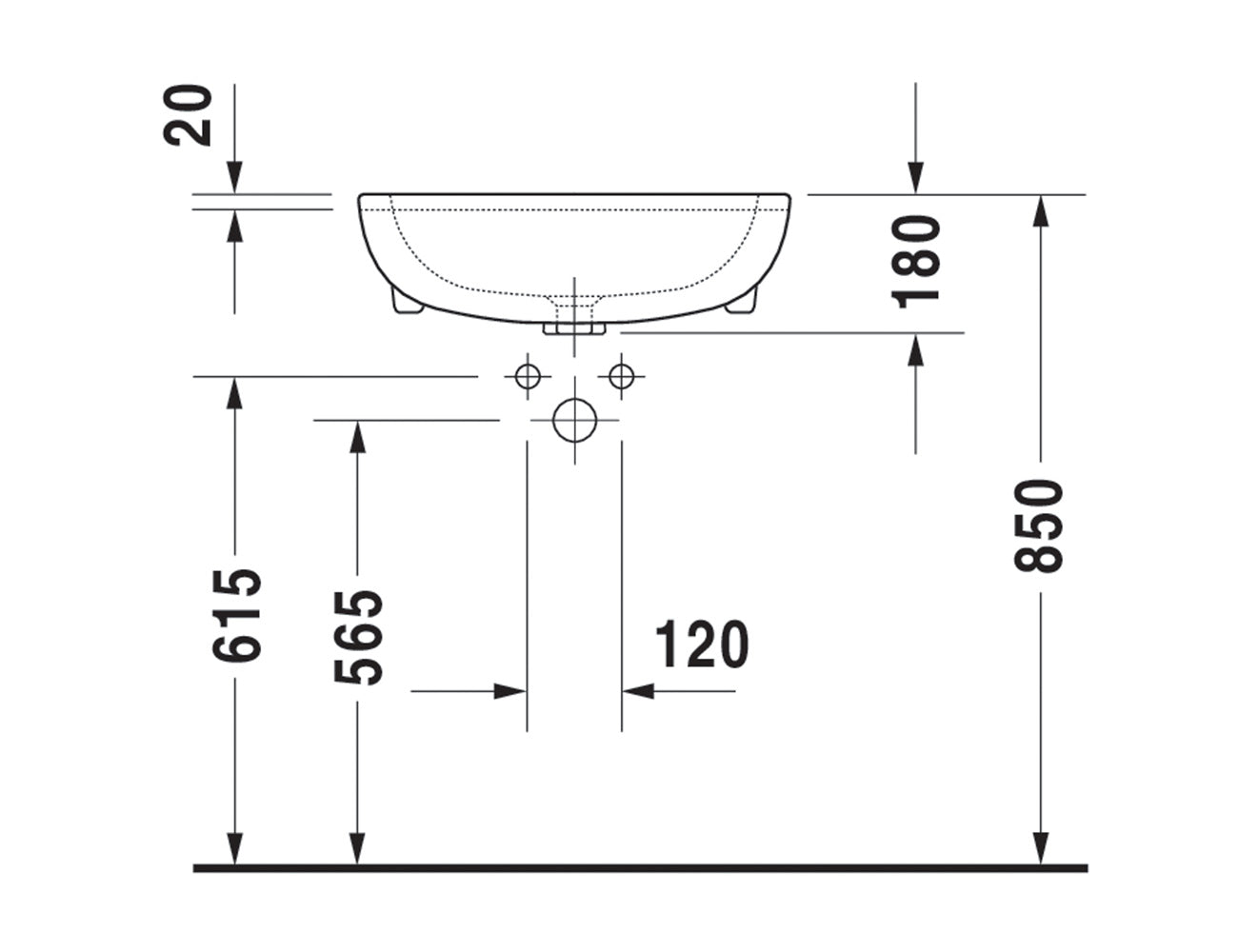 DURAVIT D-Code Semi-Recessed Washbasin 550x440mm, with O/F, Alpin White ...